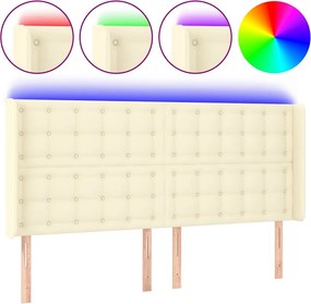 Čelo postele s LED krémové 203 x 16 x 118/128 cm umělá kůže 3124158