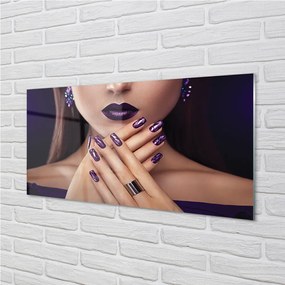 akrylový obraz Ženské ruce fialové rty 140x70 cm