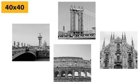 Set obrazů města v černobílém provedení