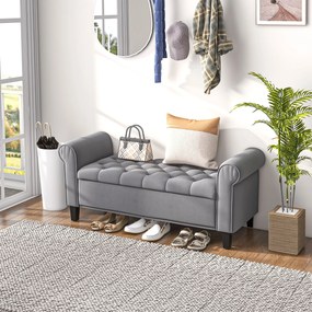 HOMCOM Čalouněná lavice, lavice k posteli, lavice se sametovým vzhledem, předsíňová lavice s úložným prostorem do ložnice, max. nosnost 120 kg, šedá,…
