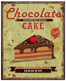 Zelená antik nástěnná kovová cedule Chocolate Cake – 25x1x33 cm