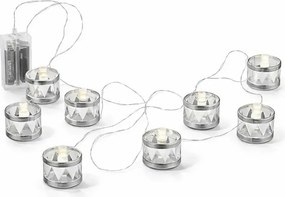 LED dekorační světelný řetěz na baterky 150 cm, stříbrné bubínky, teple bílá, 8 diod, interiér, 2× AA