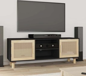 vidaXL TV stolek 105x30x40 cm masivní borovice a přírodní ratan [345616] Barva: Černá