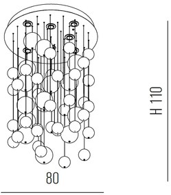 Metal Lux 251.080.01 Bolero, luxusní závěsné svítidlo, 54 kuliček čirého skla, 8x10W LED, prům. 80cm, délka závěsu: 110cm