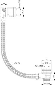 Polysan 71685G Vanová souprava s napouštěním bovden délka 775 mm zátka 72 mm zlato