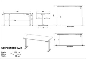 Polohovací pracovní stůl s elektricky nastavitelnou výškou s deskou v dubovém dekoru 80x160 cm Boras – Germania
