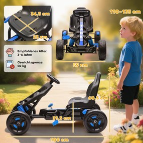 Motokára s pedály, šlapací auto pro děti s brzdami, protiskluzová kola, kovový rám, 3-6 let, modrá barva
