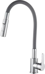 Gamma Flex 4000, stojánková dřezová baterie s flexibilním ramenem, 2-funkční výtok, šedá-chrom, GMA-BFX-4000G