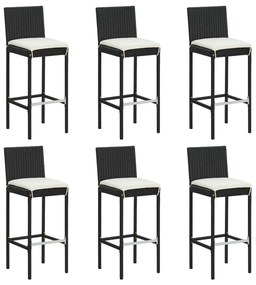 Barové stoličky s poduškami 6 ks černé polyratan,  362578