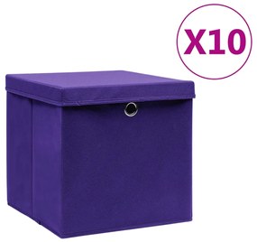 vidaXL Úložné boxy s víky 10 ks 28 x 28 x 28 cm fialové