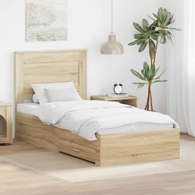Rám postele Sonoma dub a stříbrná 75 x 190 cm Kompozitní dřevo 3410375
