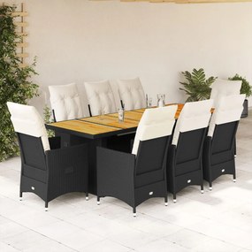 9dílný zahradní bistro set s poduškami černý polyratan 3277231