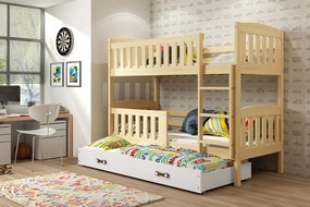 BMS Group Dětská patrová postel s přistýlkou KUBUS borovice Velikost postele: 200x90 cm, Barva šuplíku: Bílá