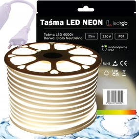 Set Led pásek Neon 220V 230V 25m 4000K Bílý Neutrální Napájecí Zdroj IP67