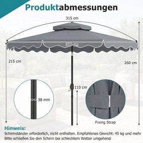 Costway Slunečník na terasu s nastavitelným úhlem Stabilní kovová klika na tyč