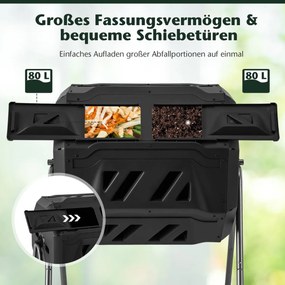 Costway Bubnový kompostér 160 L zahradní kompostér dvoukomorový otočný o 360°