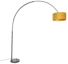 Oblouková lampa černá s sametovým stínítkem okrově žlutá se zlatem 50 cm - XXL