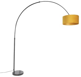 Oblouková lampa černá s velurovým odstínem okrově žlutá se zlatem 50 cm - XXL