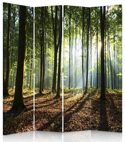 Ozdobný paraván Lesní zelená příroda - 145x170 cm, čtyřdílný, obustranný paraván 360°