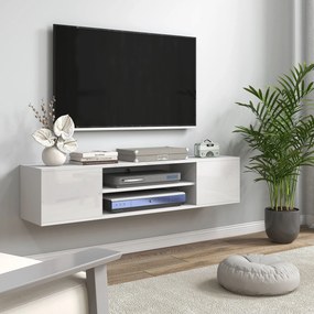 HOMCOM Nástěnný televizní stolek v moderním stylu - 2 skříňky, 2 centrální nika a 2 otvory pro správu kabelů 140 x 30 cm bílá