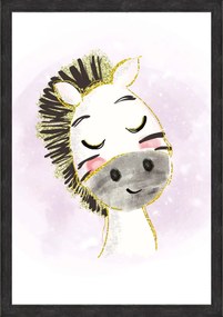 Plakát zvířátka zebra - Obraz, Plakát Velikost: B2 - 50x70 cm, Volba rámu: s černým rámem, Dekorace: s dekoracemi