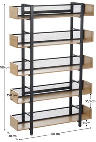 Kondela 5-policový regál, dub/černá, KILIS NEW TYP 2