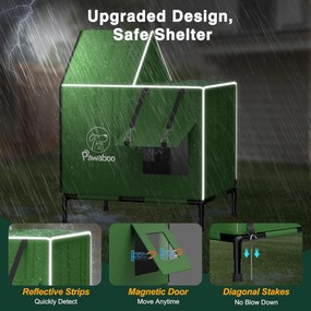 Joiel EU Vyhřívaný domeček pro kočky se zvýšenou podlahou,  odolný proti povětrnostním vlivům Pawaboo| zelená, Barvy a parametry Materiál kov plast a oxfordská tkanina