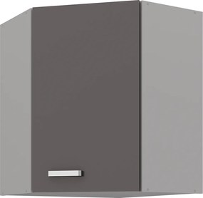 GREY gr | horní kuchyňská skříňka 60x60 GN-72 1F (45°) rohová s policemi | 60x60 cm | světle šedá/tmavě šedá lesk