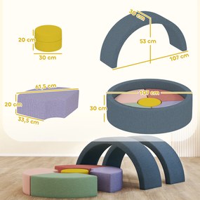 7dílná sada měkkých stavebních bloků pro batolata, pěna, omyvatelný manšestrový potah, různé tvary, pestré barvy
