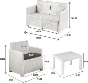 Progarden Zahradní ratan set Arena Bianco pohovka + 2 křesla + stůl + polstry bílá
