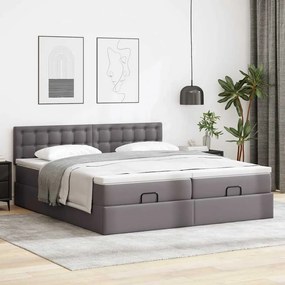 Osmanský rám postele s matrací šedá 200x200cm umělá kůže 3312813