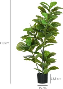 HOMCOM Sada 2 Dekorativních Umělých Rostlin 110x15 cm Umělé Fikusy se 90 Listy a Květináči pro Vnitřní Dekoraci do Obývacího Pokoje a Kanceláře Zelená
