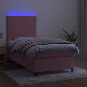 Box spring postel s matrací a LED růžová 100x200 cm samet 3135992