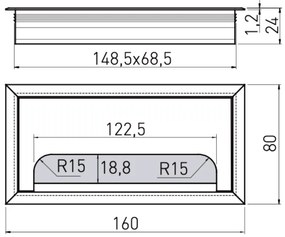 In-Design Průchodka kabelů MERI do stolu hranatá šířka 80 mm - různé délky hliník Délka průchodky (mm): 160