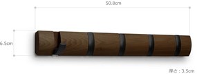 Umbra, Dřevěný věšák na zeď Flip 5 s kovovými háčky | tmavě hnědý