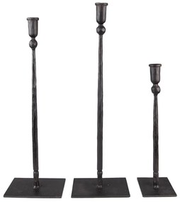 3ks černý antik kovaný svícen Hillo - 16*10*52 / 16*10*49 / 10*9*35 cm