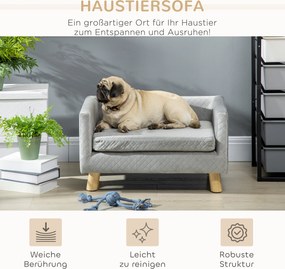 PawHut pohovka pro psy sametová dotyková pohovka pro malé psy do 8 kg s dřevěnými nohami šedá 64x45x36cm pro stylový nábytek pro domácí mazlíčky | Ao…