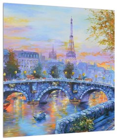 Obraz malované krajiny s Eiffelovou věží (40x40 cm)
