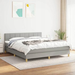 Box Spring Postel S Matrací Textil Světle Šedá Blok se čtverci 180 x 200