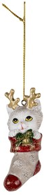 Vánoční závěsná dekorace kočka v punčoše - 4*3*9 cm