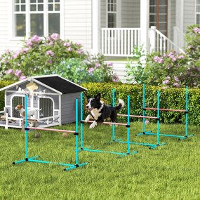 PawHut Agility set pro psy 4dílné výškově nastavitelné agility vybavení se 4 překážkami Přepravní taška 99 x 65 x 94 cm Světle modrá barva