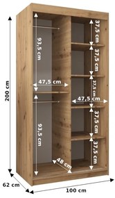 Šatní skříň 100 cm Toki 2 (Černá matná + Bílá matná). 1064961