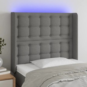 Čelo postele s LED tmavě šedé 83 x 16 x 118/128 cm textil