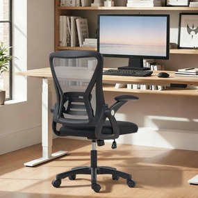 HOMCOM Ergonomická kancelářská židle, výškově nastavitelná židle s výklopnými područkami, bederní opěrka, černá