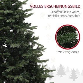 HOMCOM 180 cm umělý vánoční strom ve tvaru jedle s 1696 větvičkami a skládací kovovou základnou, vánoční strom pro domov nebo kancelář, zelený