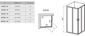 Ravak Blix Sprchový kout 1/2 čtverec/obdélník 110 cm transp.AL 1XVD0C00Z1 BLRV2K-110