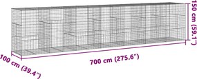 Gabionový koš s víkem 700 x 100 x 150 cm pozinkované železo 3295219