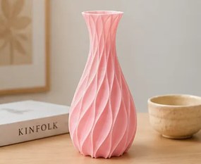 váza, styl moderní, plast, 14x7,6x7,6 cm, růžová, Dekorino VD0260011