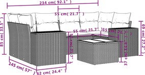 7dílná zahradní sedací souprava s poduškami šedá polyratan 3254657