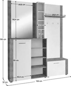 Předsíňová sestava, bílá/beton, FANDU